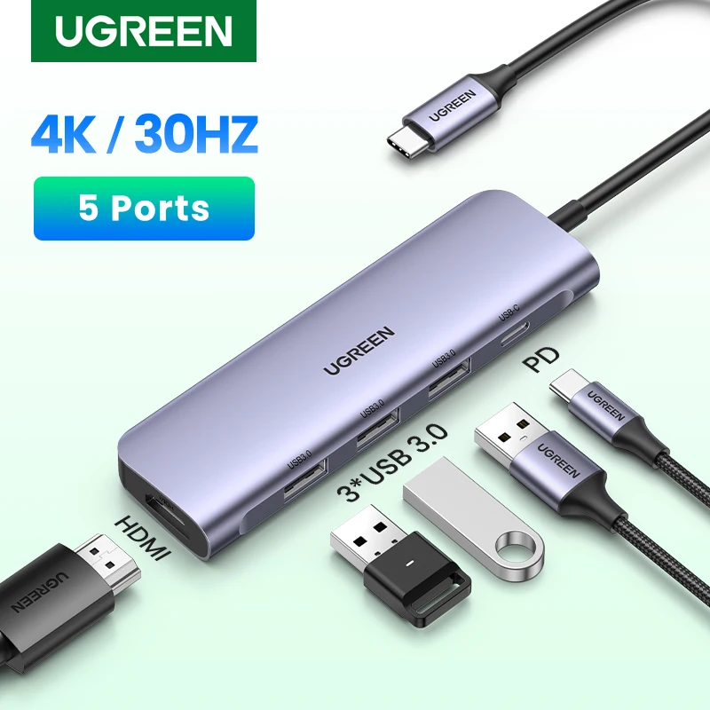 UGREEN HUB USB tipo C a 4K HDMI PD100W, adaptador USB 3,0, base multifunción para MacBook Pro ...