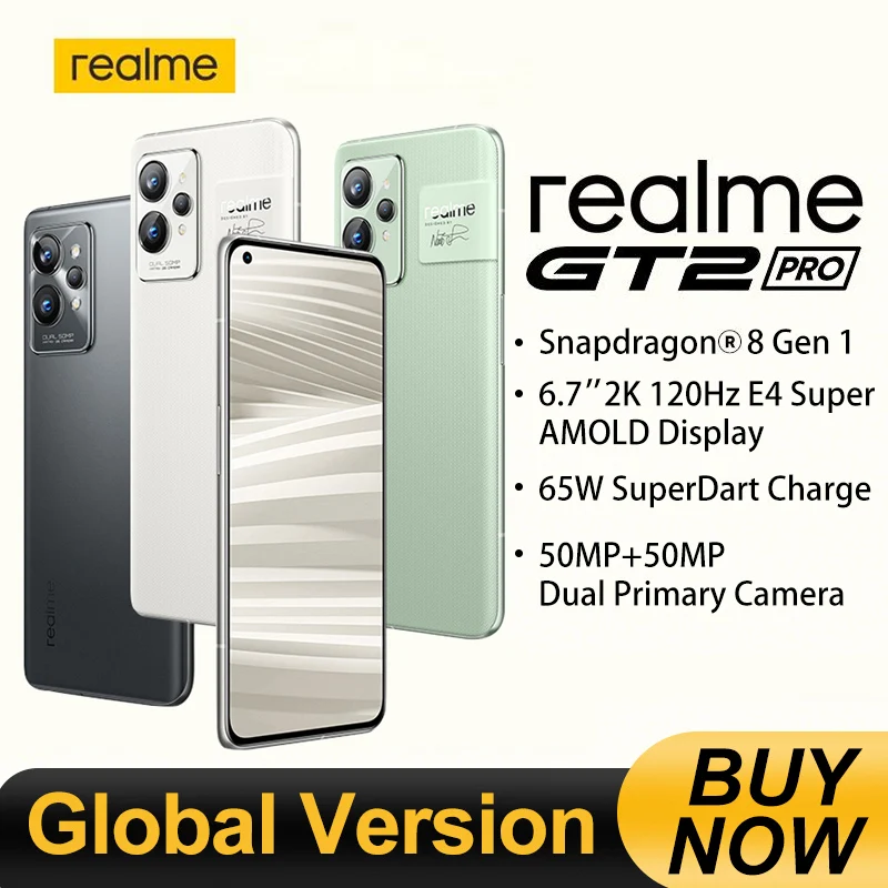 Realme 글로벌 버전 스마트폰, GT 2 Pro 12 + 256GB 5G, 스냅드래곤 8 Gen 1, 소니 IMX766 ...
