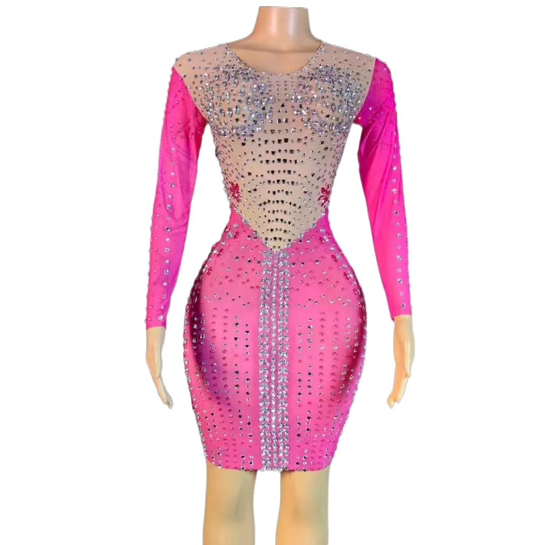 Sparkly-Rhinestones-Mesh-Transparent-Short-Dress-for-Women-Evening ...
