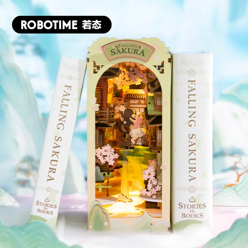 Robotime-Rolife-Falling-Sakura-Book-Nook-con-luci-facile-da-montare ...