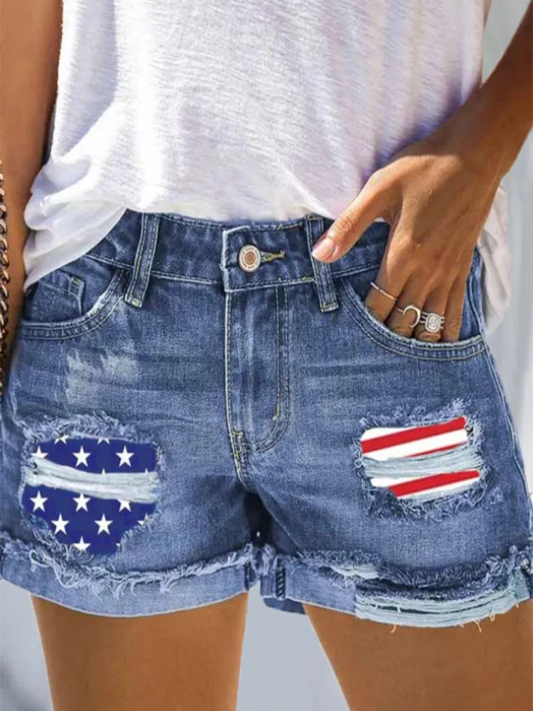 American Flag Pockets High Waisted Shorts