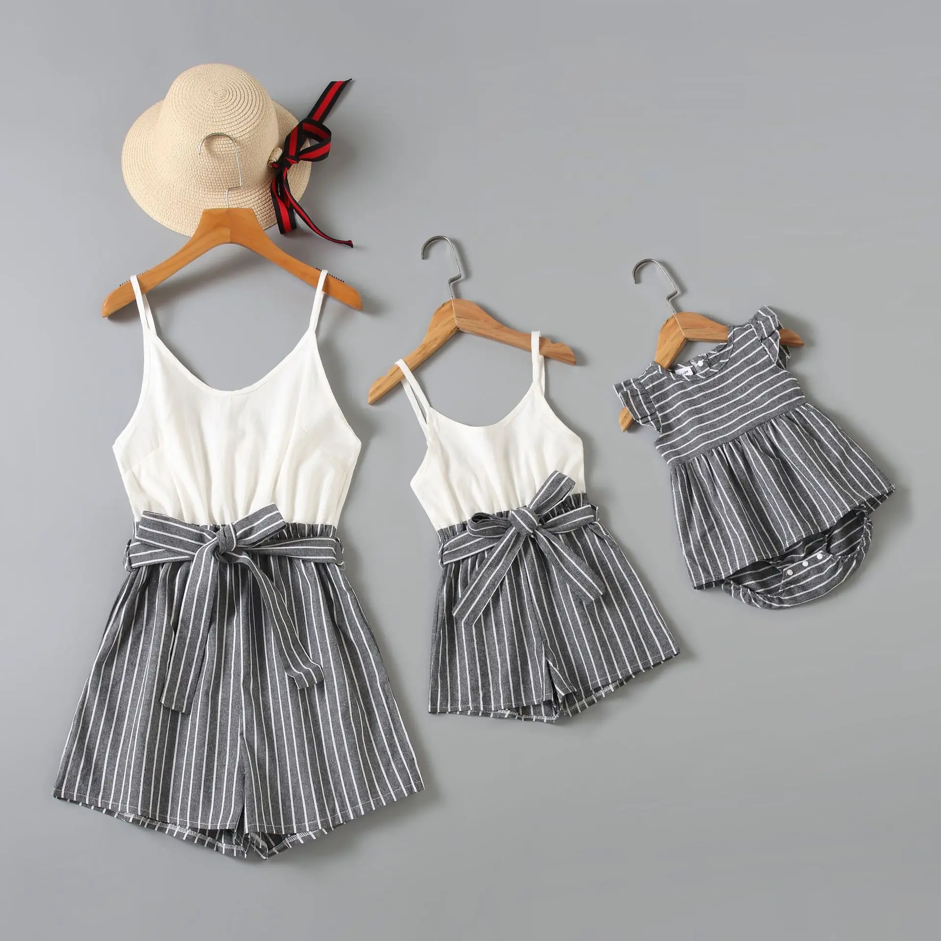 Mommy-and-Me-Summer-Clothes-Polyester-Striped-Suspender-Jumpsuits-for ...