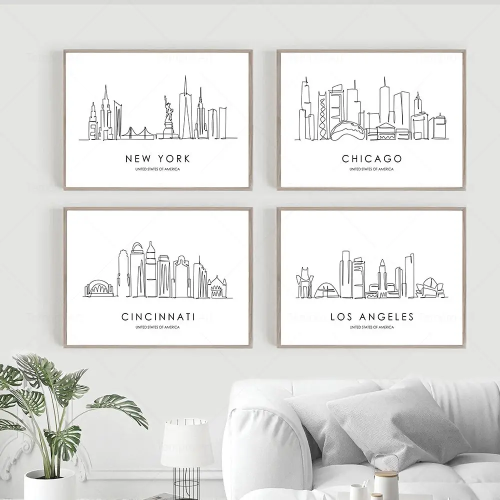 Abstract-City-Line-Draw-Posters-New-York-Chicago-Cincinnati-Skyline ...