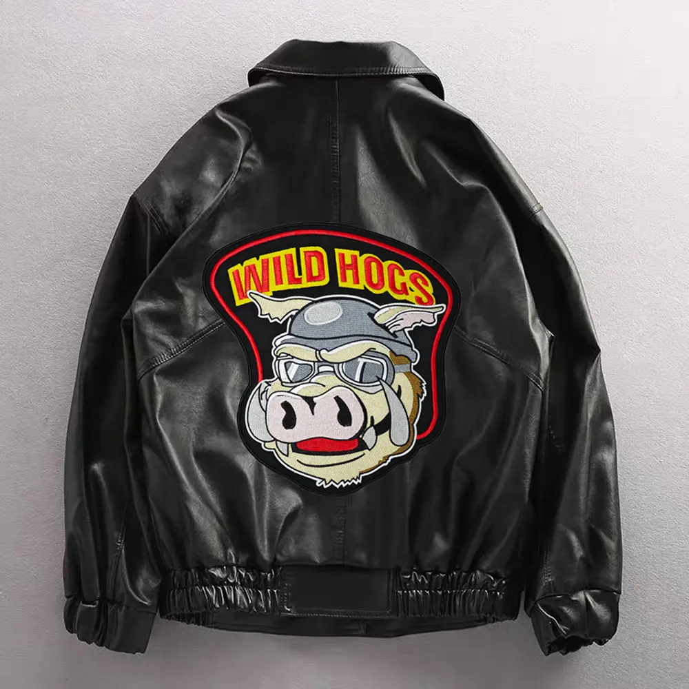 1 Boar Pilot embroidered leather vest cloth with glue back can be hand ...