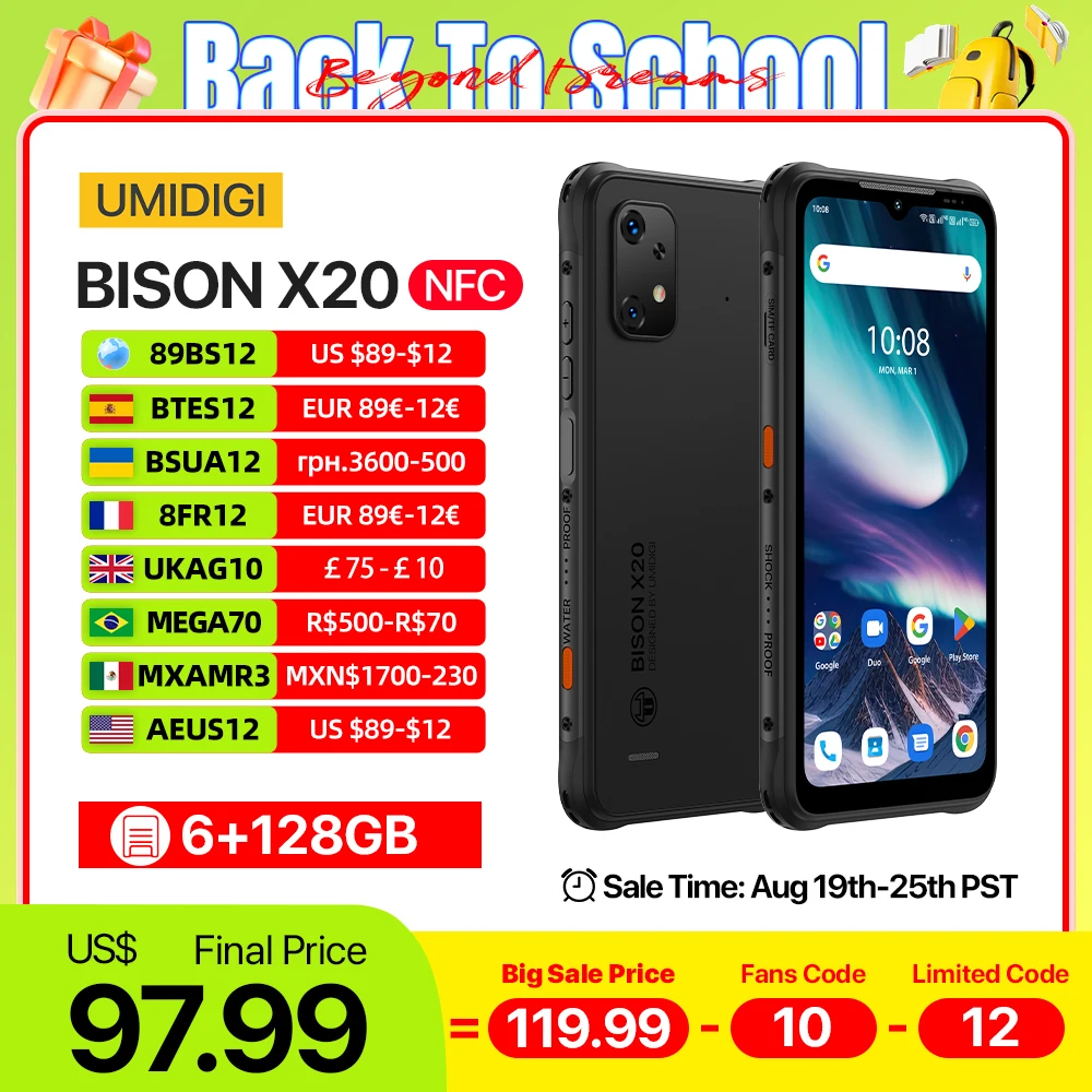 IP68-IP69K-UMIDIGI-BISON-X20-Rugged-Smartphone-Android-13-MTK-Helio-P60 ...