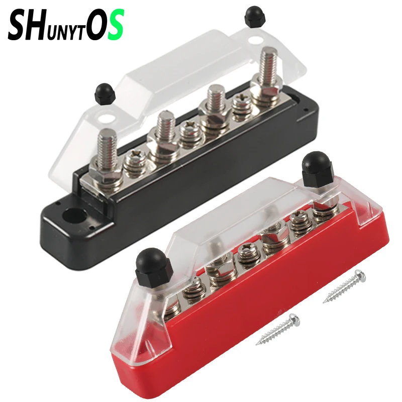 Positive Negative Battery Bus Bar Power 12V Distribution Block 4 X M6 Car Terminal Block Studs 3 ...