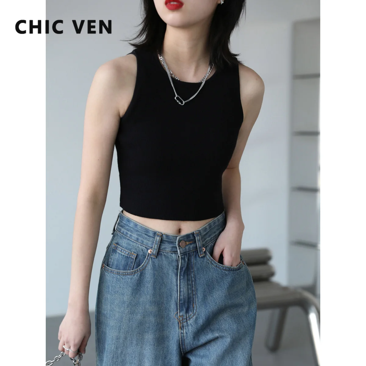 CHIC-VEN-Women-Tanks-Solid-Basic-Slim-Casual-Short-Camis-Elastic ...