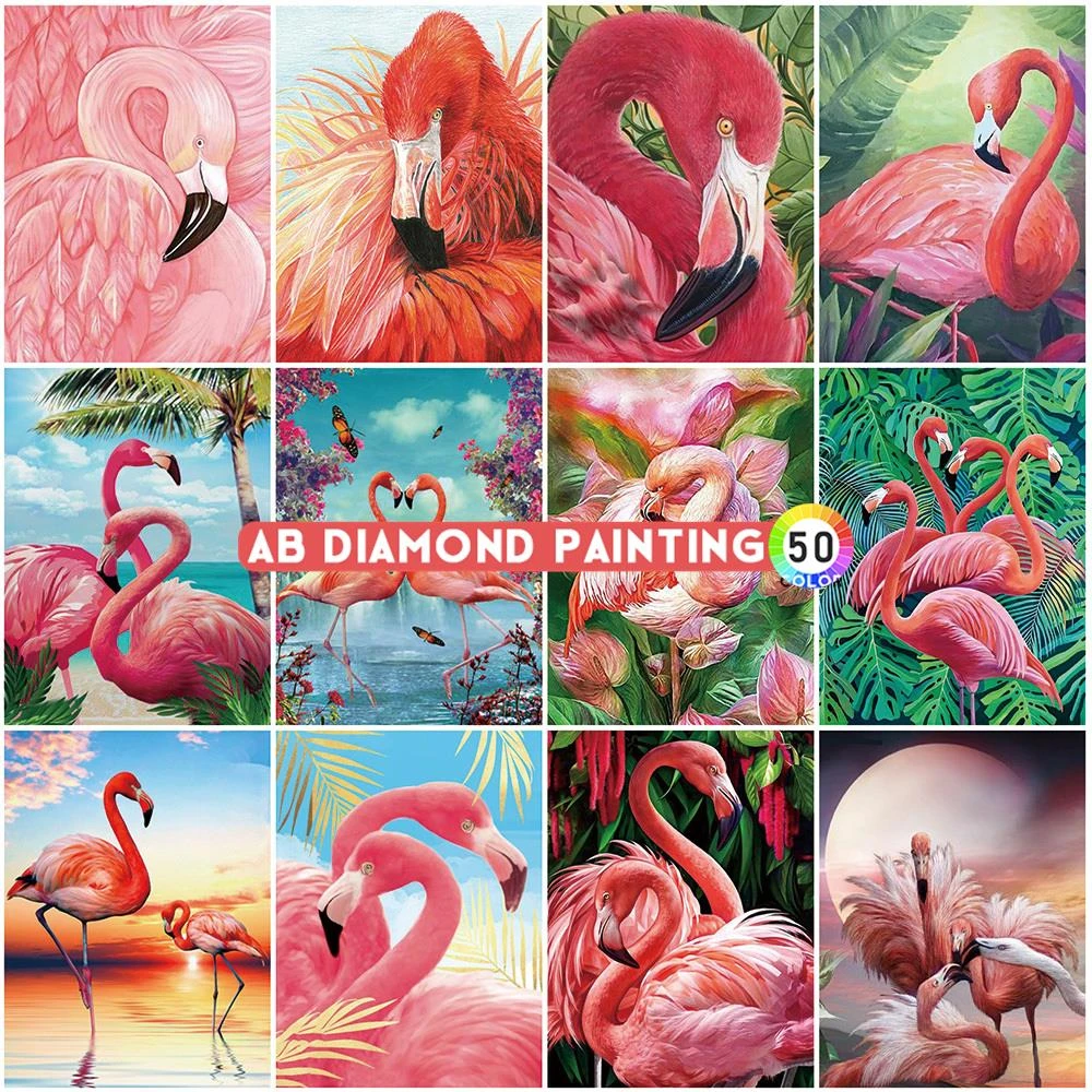 Diamond Painting Ab Flamingos | Diamond Embroidery Flamingo - Diamond ...