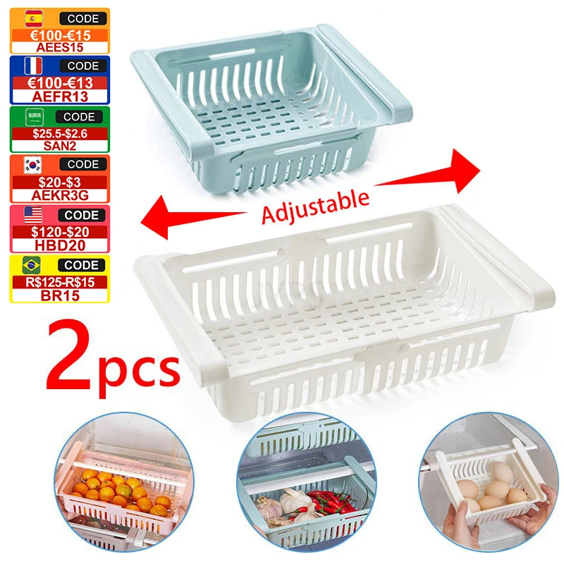 1-2Pcs-Kitchen-Organizer-Fridge-Storage-Drawer-Box-Extendable ...