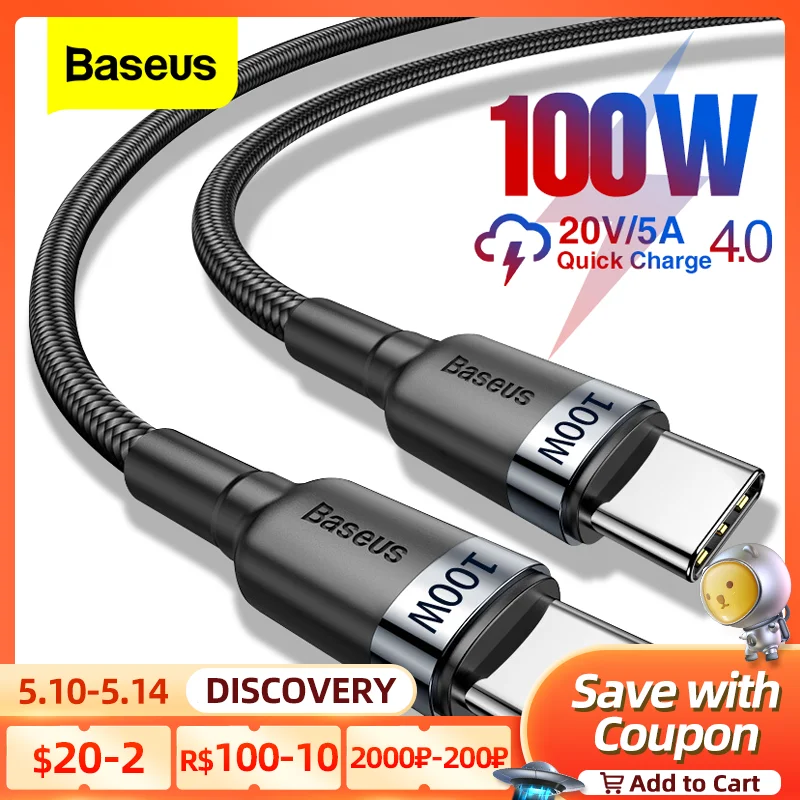 Baseus 100W USB C ל usb סוג C כבל USBC פ"ד מהיר טעינת מטען כבל USB C 5A ...