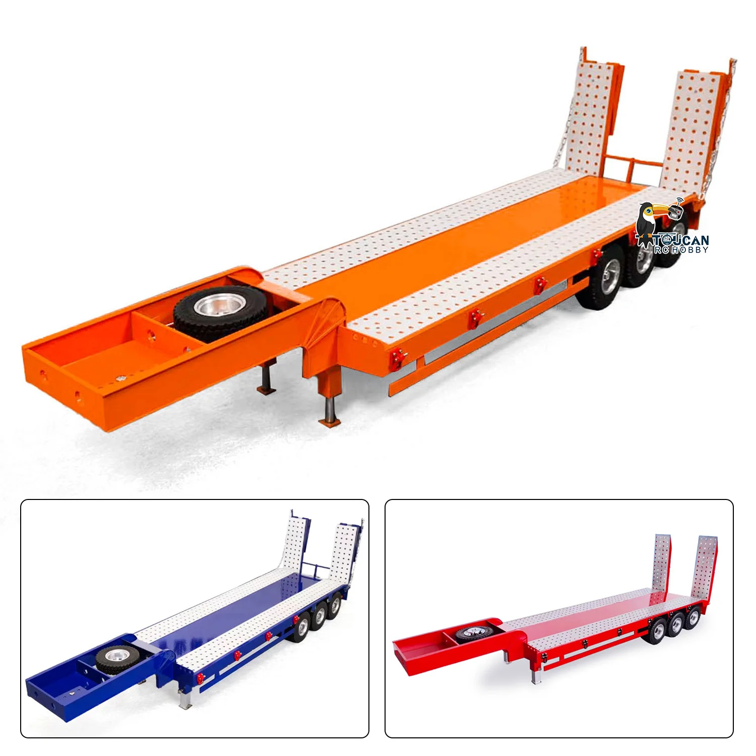 1/14 Metal Trailer 3 Axles 2-section Electric Tailboard Painted ...