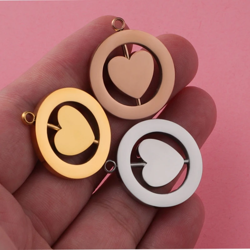 New-Type-5pcs-Round-Square-Heart-Pendant-Rotatable-Stainless-Steel ...