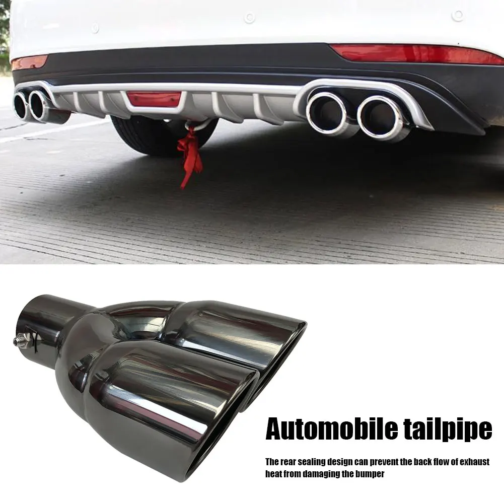 Exhaust Tip Car Modify Double Outlet Exhaust Pipe Nozzle Black Straight ...