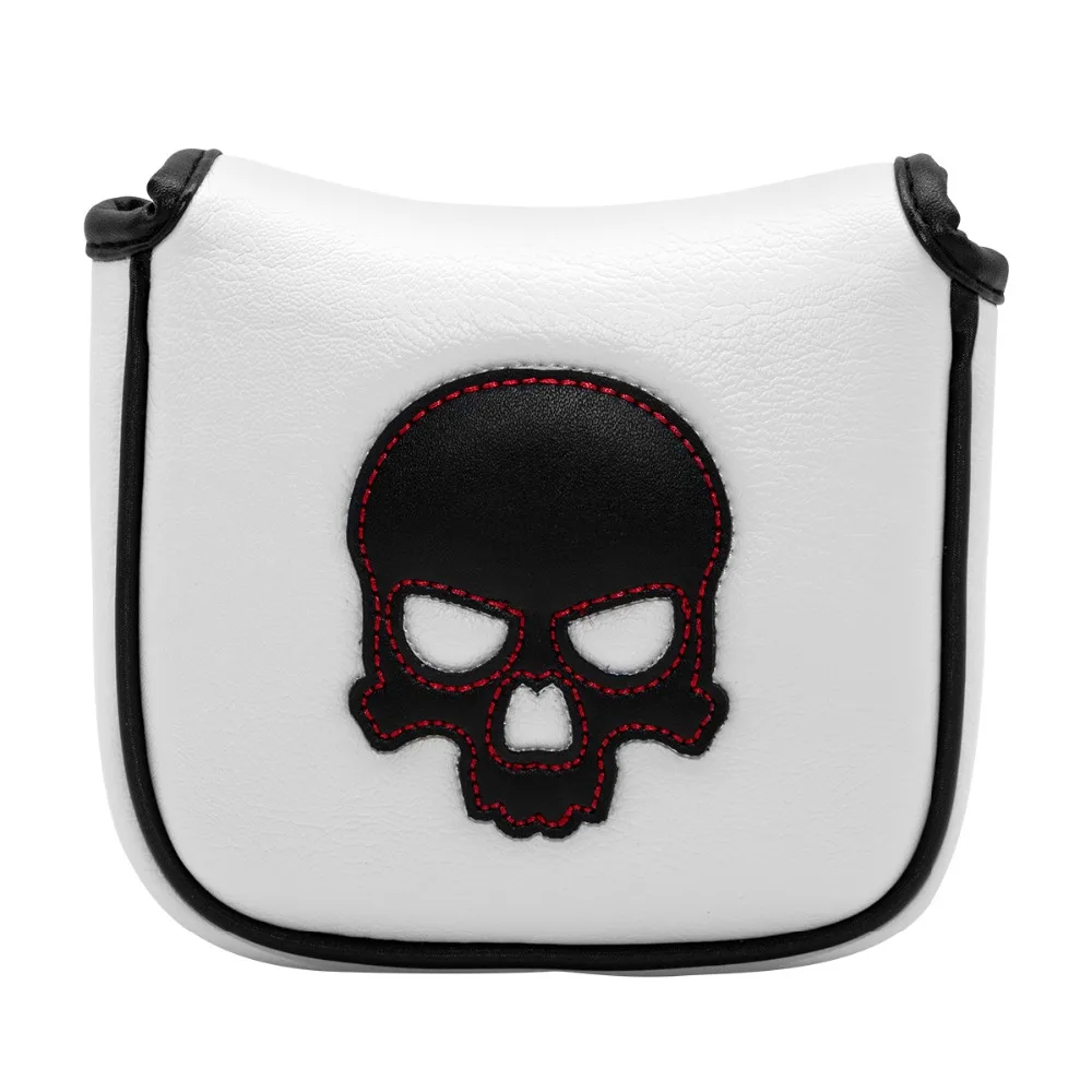 Golf-Club-Head-Covers-Black-Background-White-Lines-And-Black-Skull-PU ...