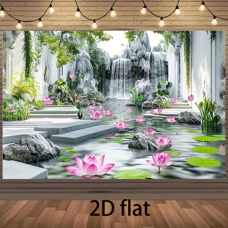 2D flat, 1pc Zen-inspired lotus garden background banner - Japanese ...