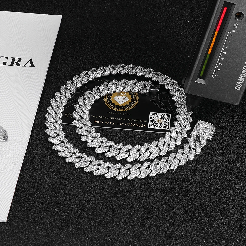 Hip-Hop-14mm-Diamond-Cuban-Necklace-With-Micro-Moissanite-S925-Sterling ...