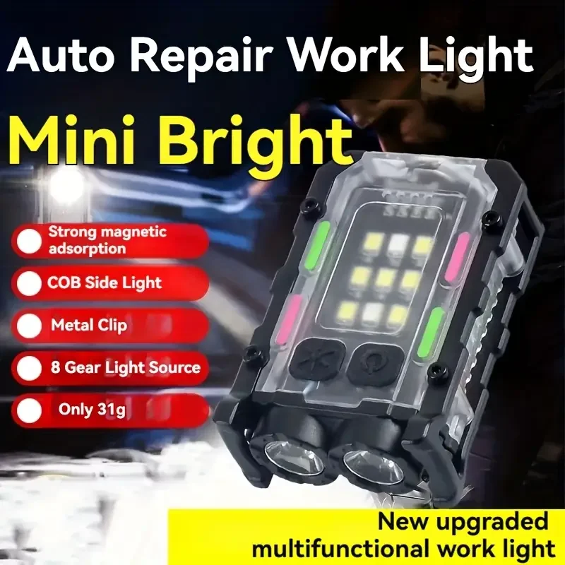 Linterna LED recargable con clip, luz de trabajo con llavero magnético ...