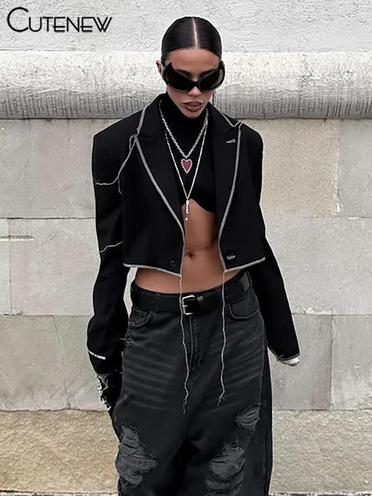 Cutenew-Women-Solid-Bare-Midriff-Cropped-Jacket-Blazer-Turn-down-Collar ...