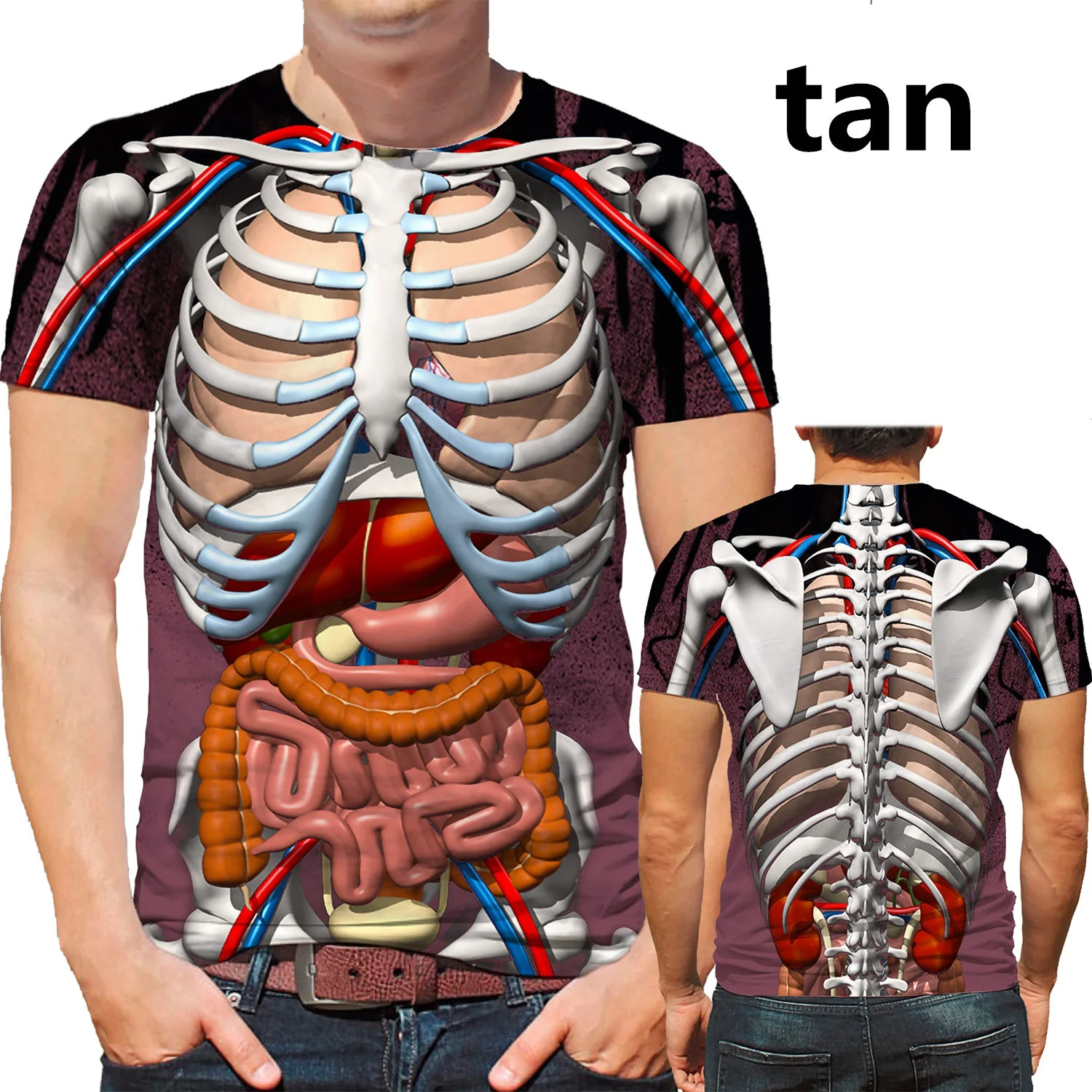 Cosplay Male Skeleton Internal Organs Print Tshirt Harajuku Human Body ...
