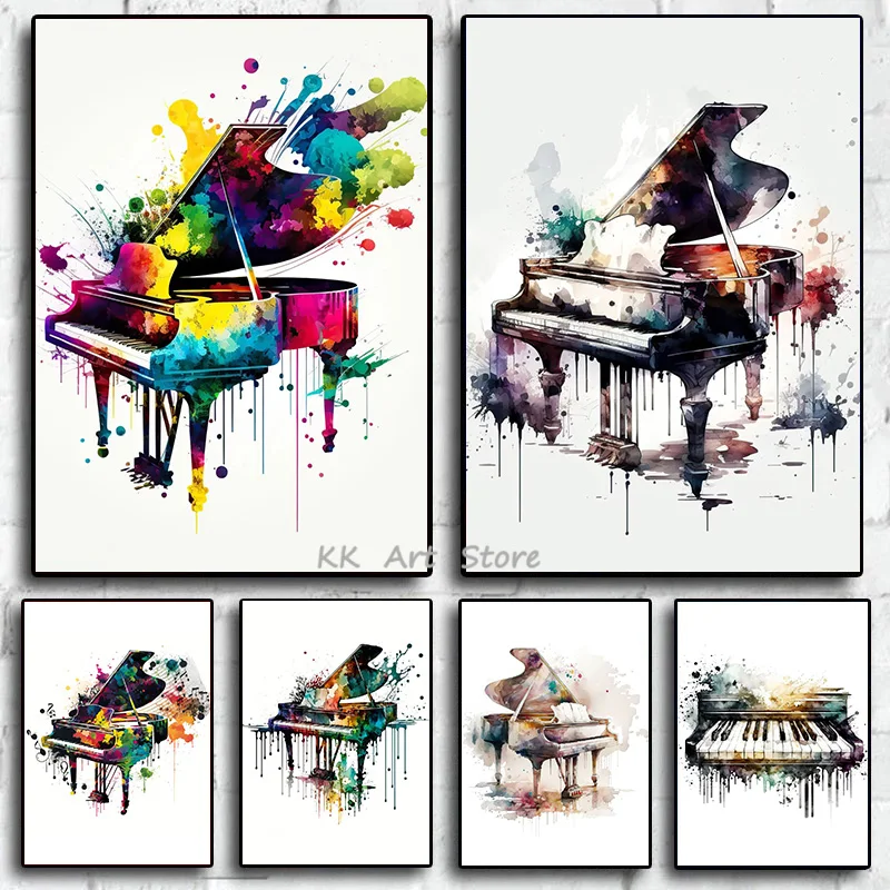 Watercolor-Musical-Instrument-Poster-Piano-Nordic-Canvas-Painting-HD ...