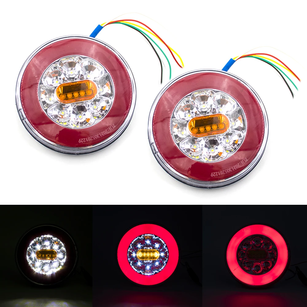 1/2/4pcs Round Led 12v 24v Car Truck Taillight Trailer Lorry Tail Light ...