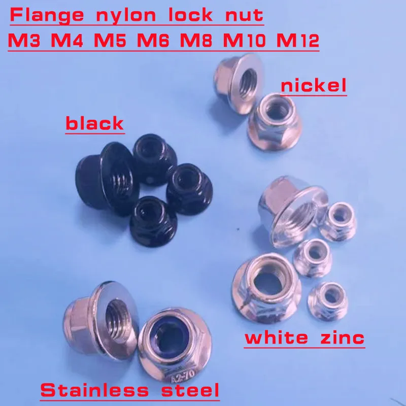 2-20pcs Flange nylon lock nut M3 M4 M5 M6 M8 M10 M12 304 stainless ...