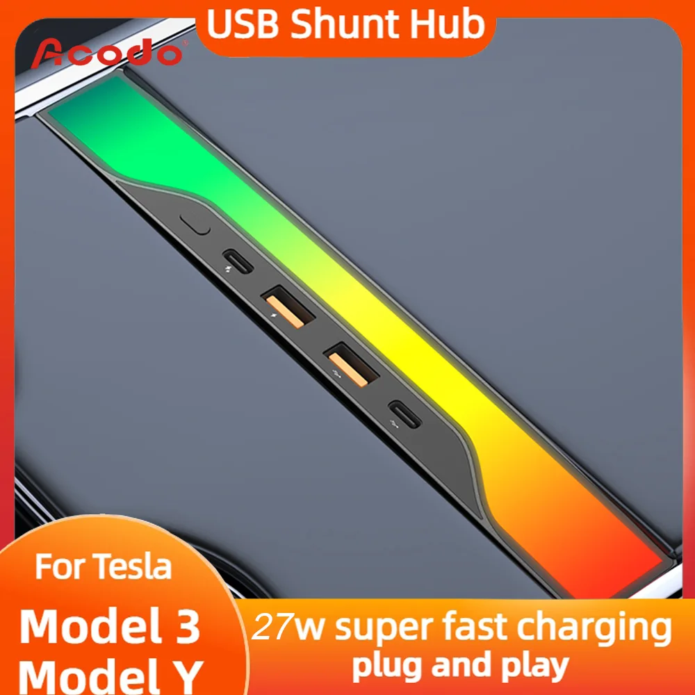 For-Tesla-Model-Y-2023-Accessories-USB-Hub-4-Port-27W-Fast-Charger ...