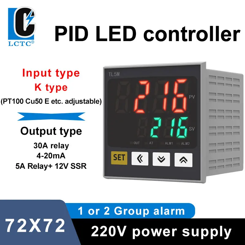 LCTC 4-20ma SSR+Relay Output PID Temperature Controller Multi Input PID Digital Regulator ...