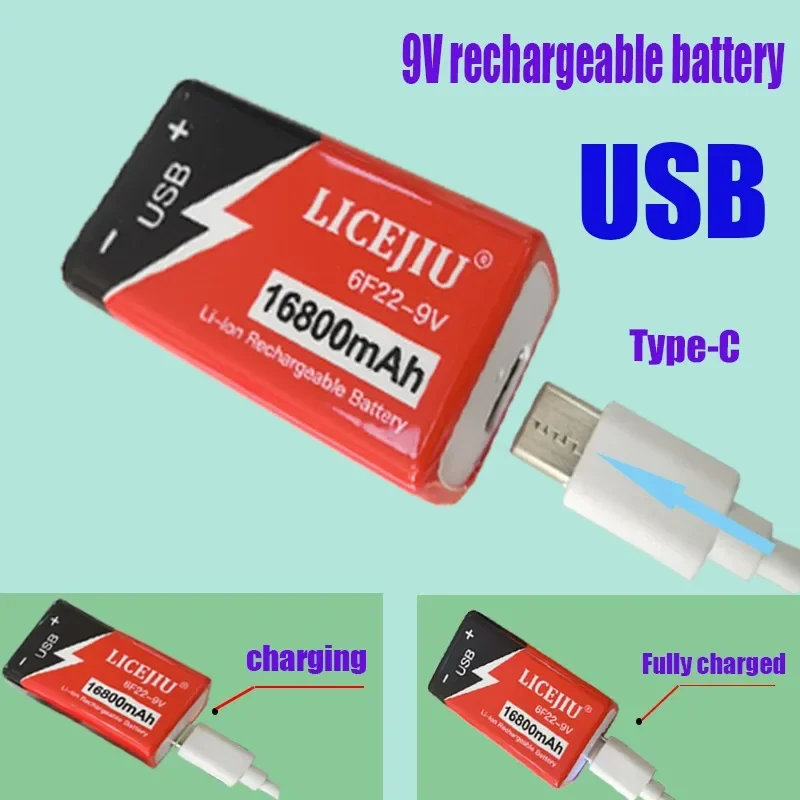 9V-Rechargeable-Battery-16800mAh-6F22-Micro-USB-9v-Li-ion-Lithium ...