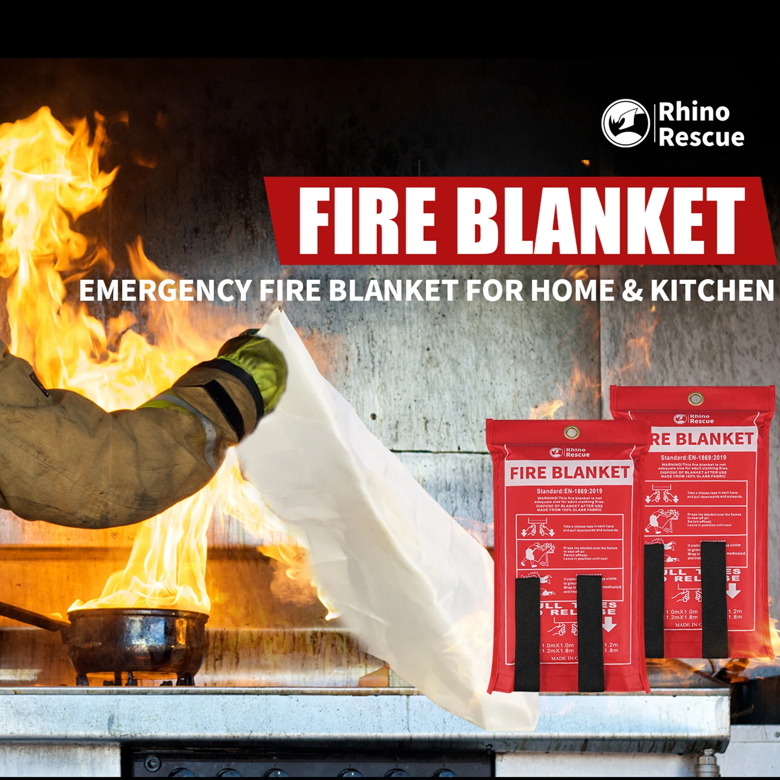 RHINO-RESCUE-Fire-Blanket-40-40-Fiberglass-Emergency-Fireproof-Gear ...