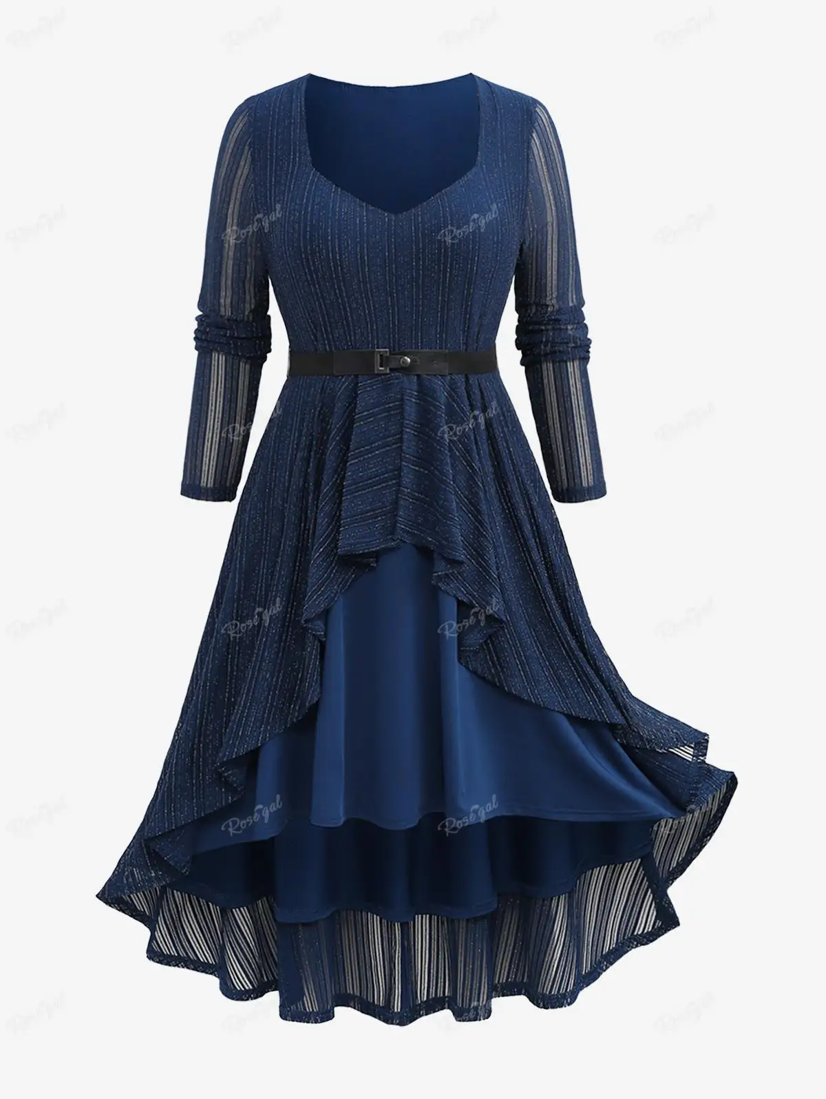 ROSEGAL-Plus-Size-Glitter-Mesh-Ruffles-Layered-Belt-Dress-Deep-Blue ...