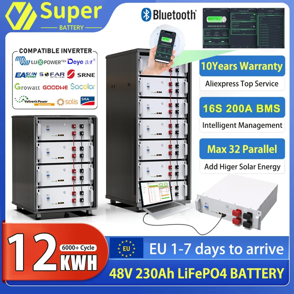 LiFePO4-Paquete-de-bater-a-de-48V-230Ah-12kW-6000-ciclos-16S-200A-BMS ...