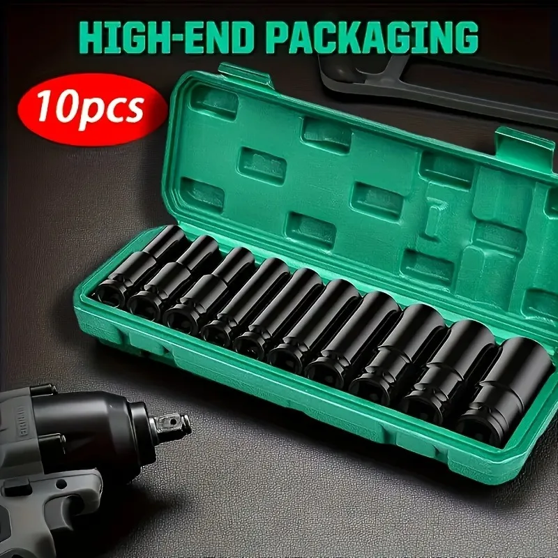 10PCS 8-24mm Deep Impact Socket Wrench Set Hex Drive Sockets with ...
