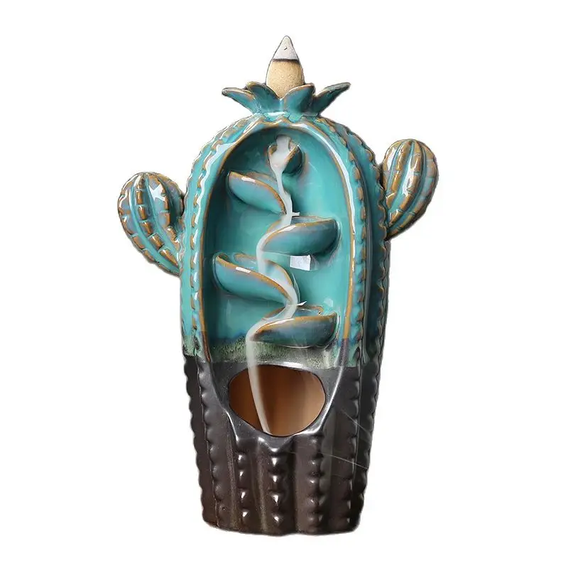 Quemador de incienso de reflujo de humo de Cactus de cerámica ...
