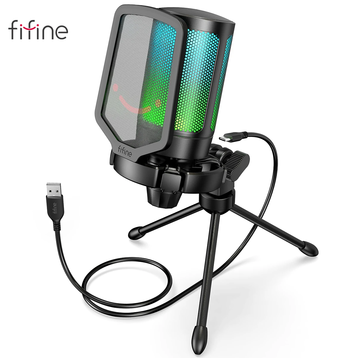 Fifine ampligame microfone usb para streaming de jogos com filtro pop montagem de choque ...