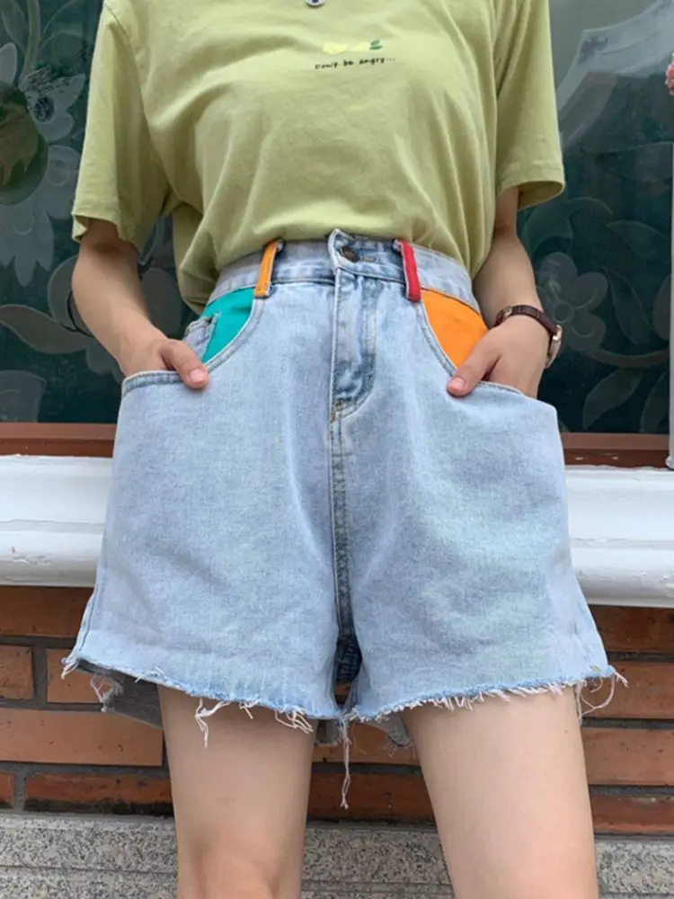 Summer Color Shorts Women Short Pant Splice Flavor Retro Ladies Jean ...