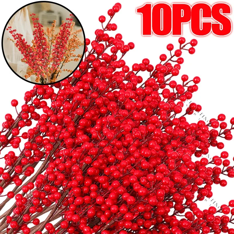 1-10PCS-Artificial-Red-Berry-Flowers-Bouquet-Fake-Plant-for-Home-Vase ...