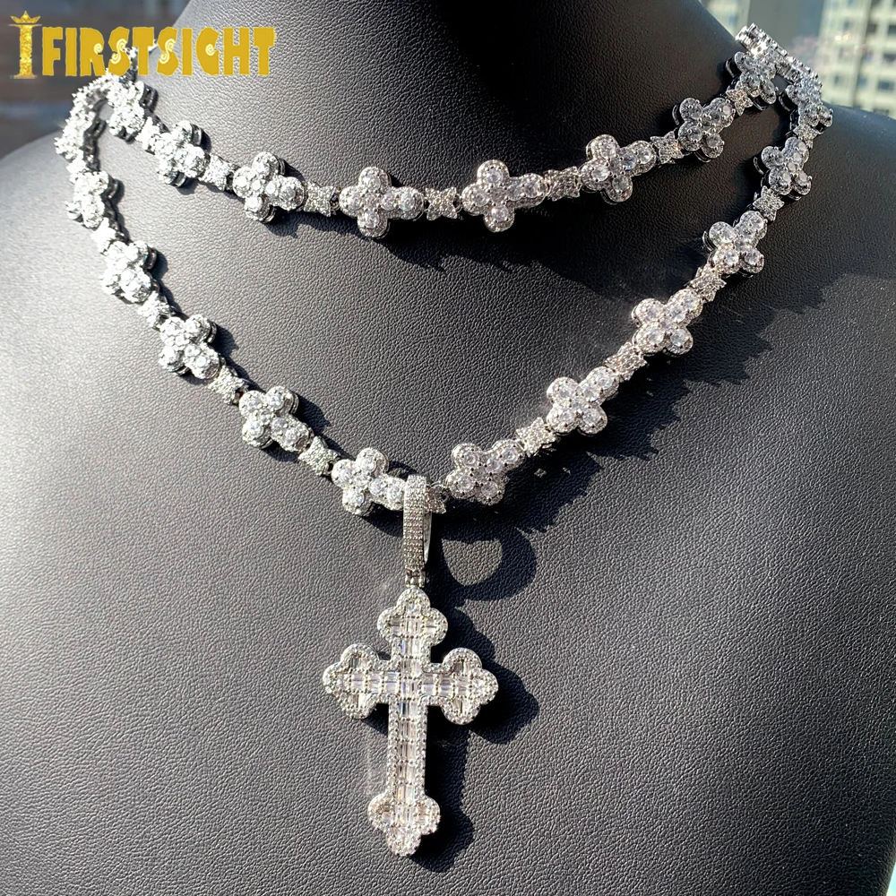 2024-New-Iced-Out-Cross-Necklace-for-Men-Women-Bling-Silver-Color-Cubic ...