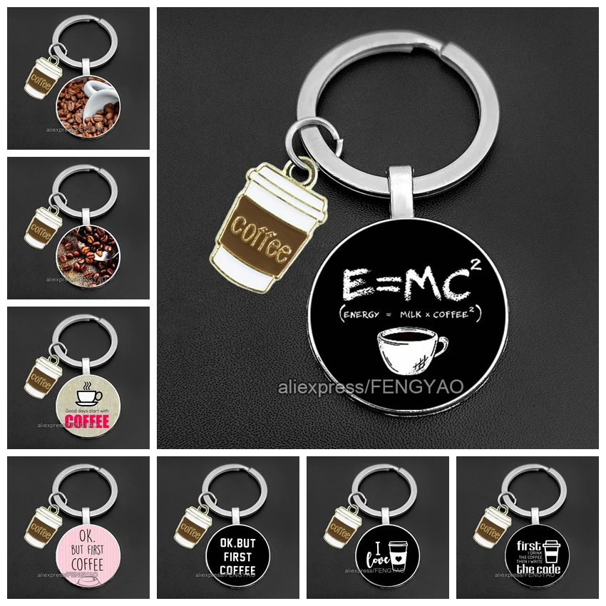 First-Coffee-Keychain-Glass-Gift-for-Coffee-Lovers-Cute-Key-Holder-for ...