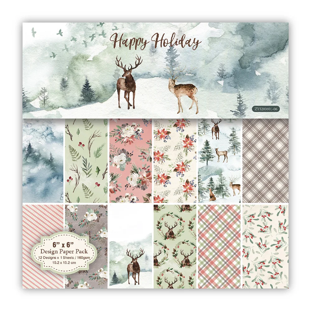 12-Pieces-Of-Background-Paper-With-Winter-Snow-Reindeer-Pattern-6-inch ...