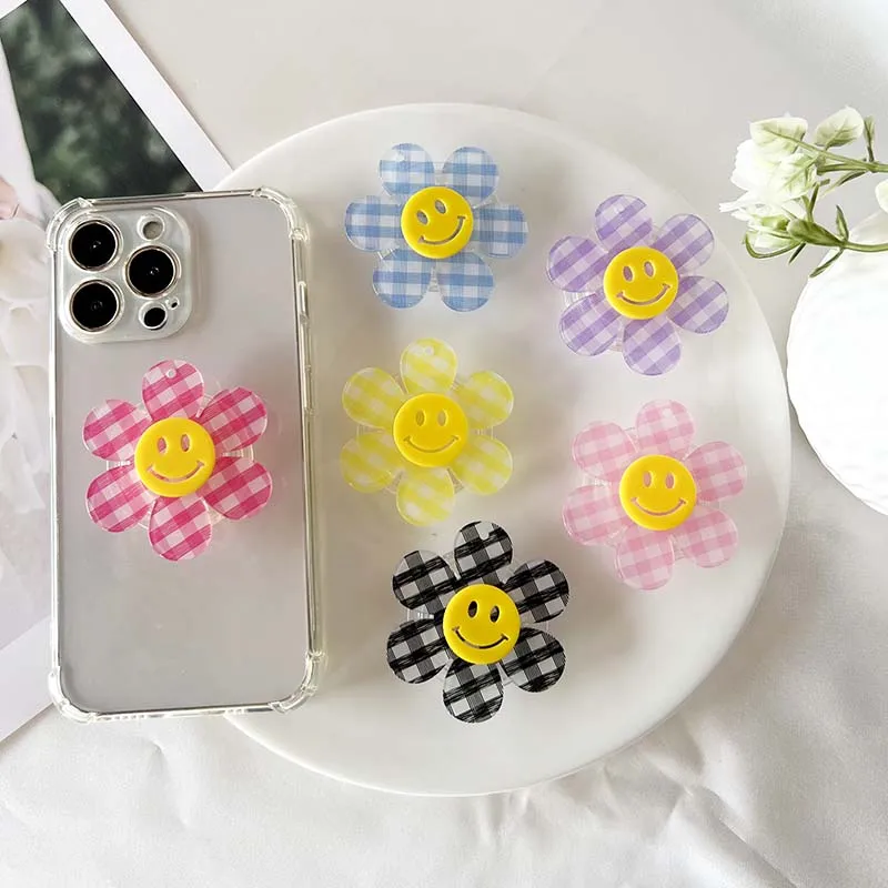 Smiley-Face-Flower-Mobile-Phone-Holder-Acrylic-Creative-Socket-Grip-Tok ...