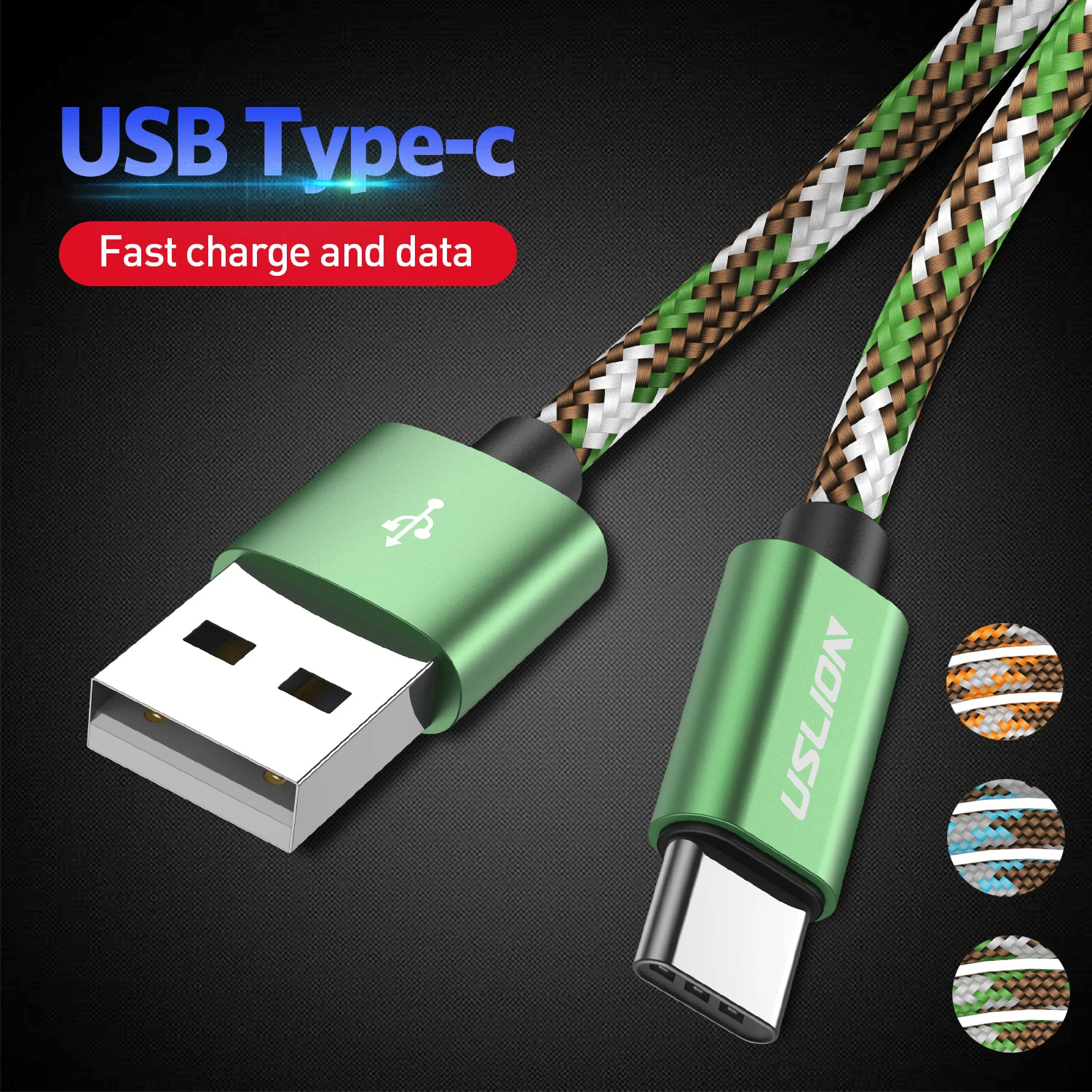 Nylon-Braided-USB-Type-C-Cable-2-4A-Sync-Data-USB-Mobile-Phone-Charger ...
