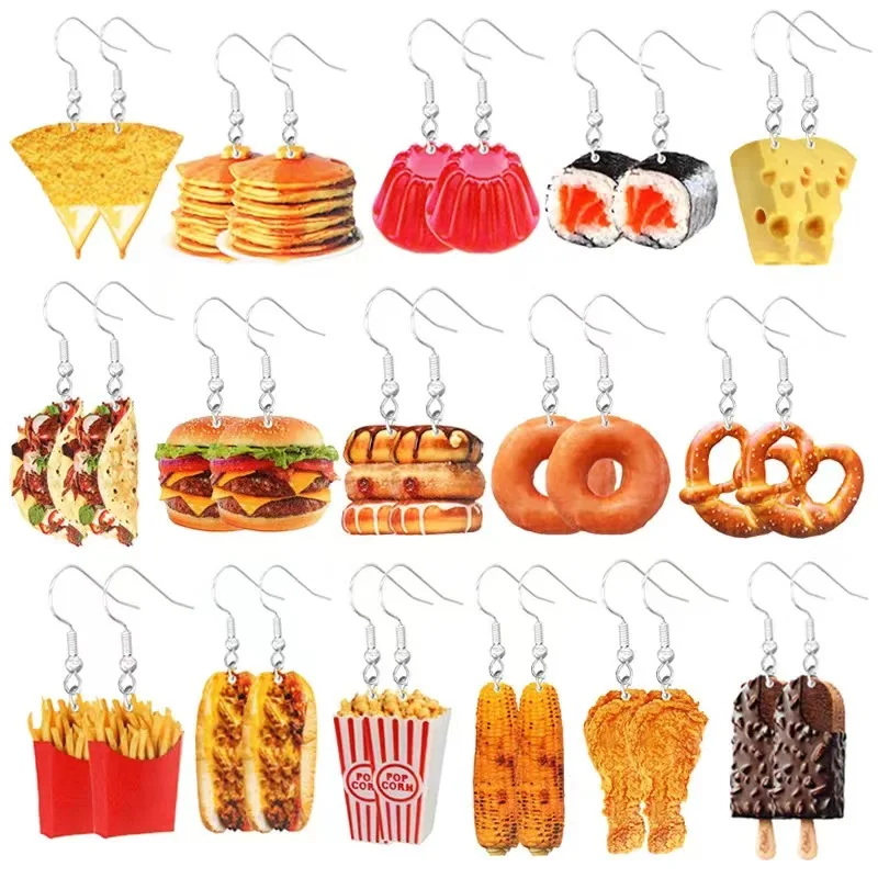 Cute-Doughnut-Pizza-French-Fries-Drop-Hook-Earrings-For-Women-Creative ...