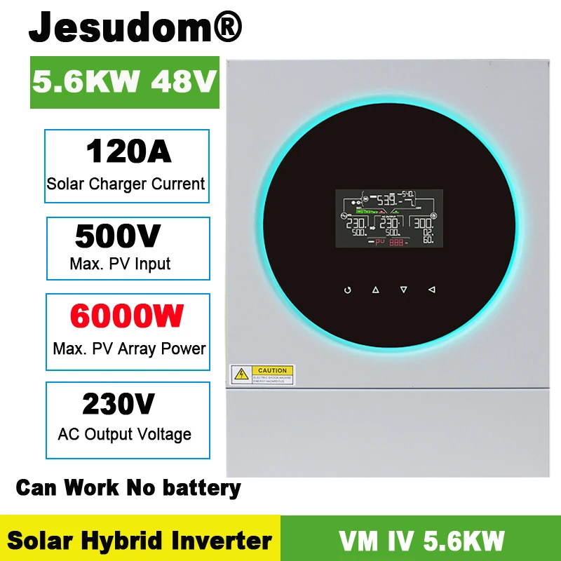 Onduleur hybride solaire hors réseau, Wi-Fi intégré, contrôleur de charge solaire, MPPT 120A, 5 ...