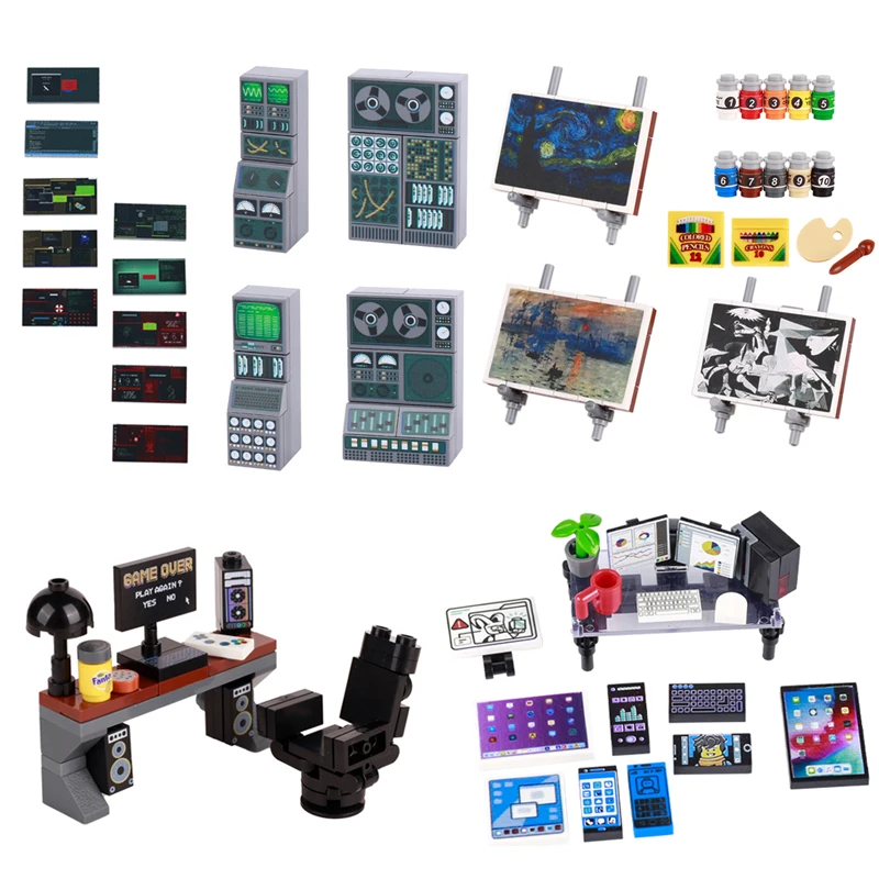 MOC-City-Accessories-Computer-Screen-Desk-Building-Blocks-Control ...