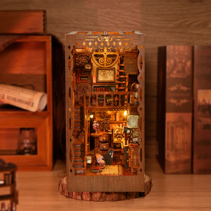DIY-Wooden-Book-Nook-Shelf-Insert-Kits-Miniature-Model-Kit-Scholars-s ...