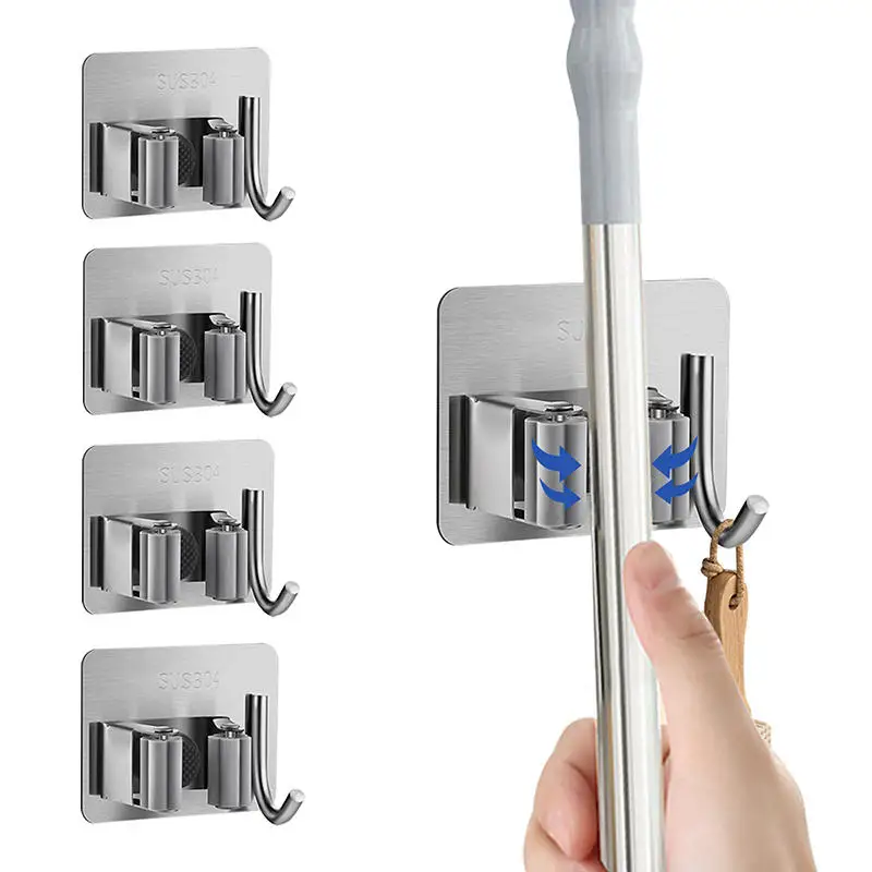 1/3/5PC Mop Hook Perforation-Free Bathroom Storage Device Sticky Broom ...