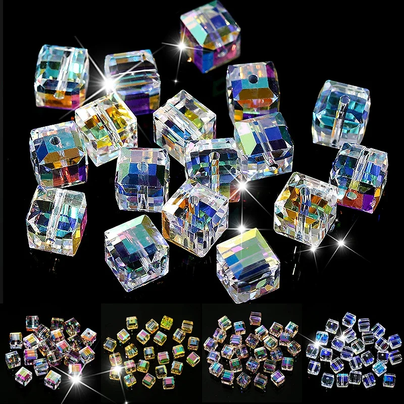 50-100PCS-4-6-8mm-Crystal-Beads-AB-Colorful-Cube-Austria-Beads-for ...