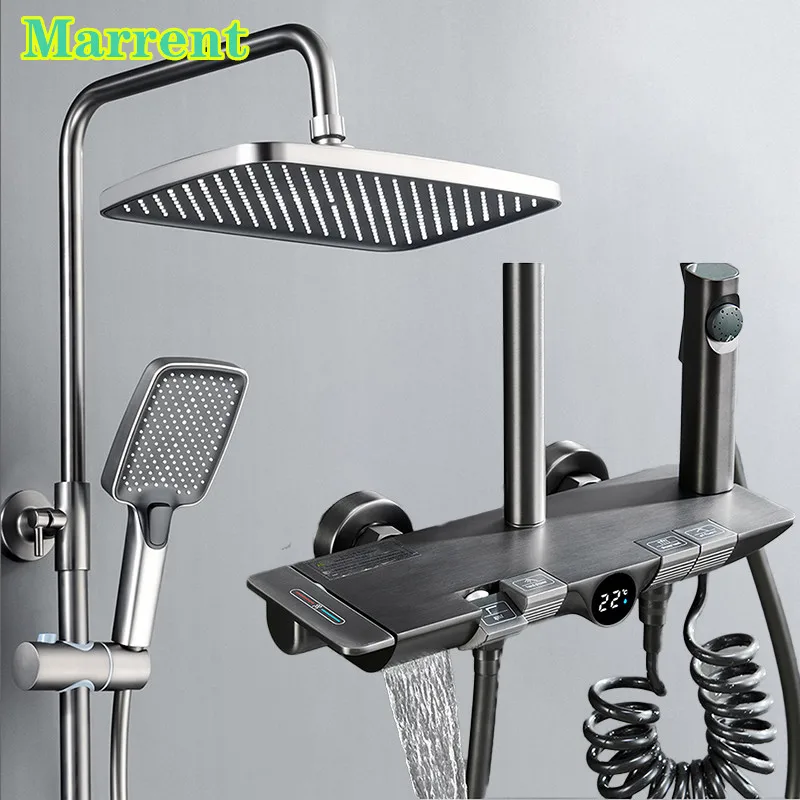 Grey-Thermostatic-Piano-Shower-System-Hot-Cold-Bathtub-Mixer-Faucets ...