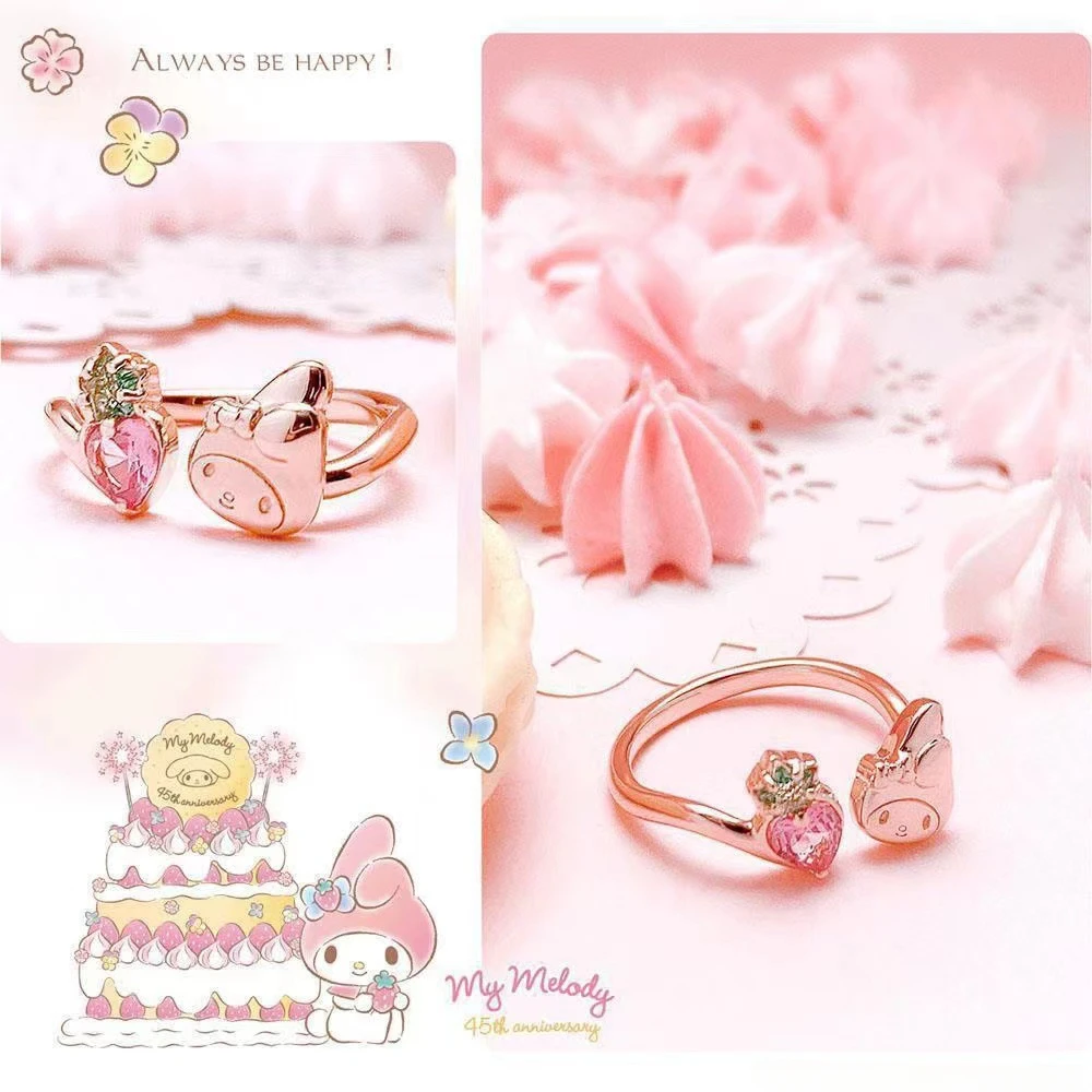 Sanrio-anillo-de-oro-rosa-de-dibujos-animados-para-ni-a-sortija-de ...